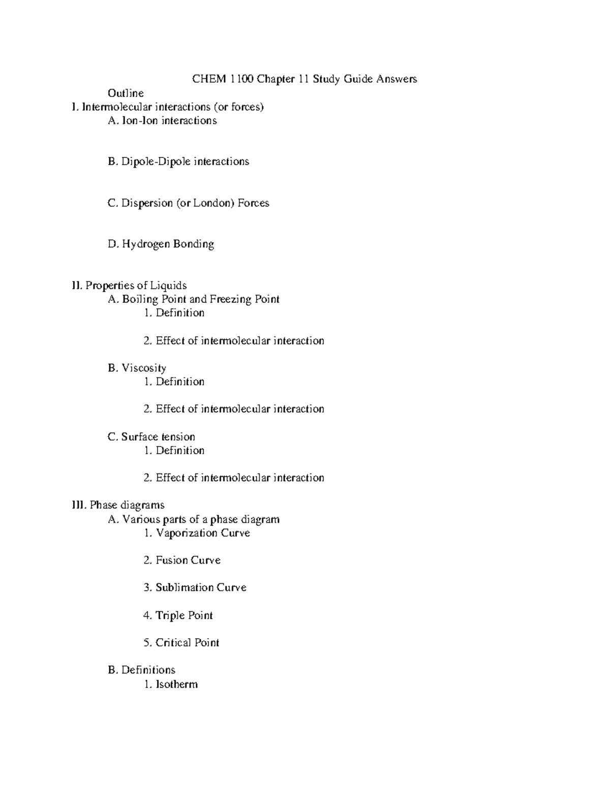 Chem 1100 study guide answers ch 11 - CHEM 1100 Chapter 11 Study Guide ...