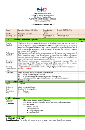 Lesson PLAN IN Social, Moral AND Economic Issues - Department of ...