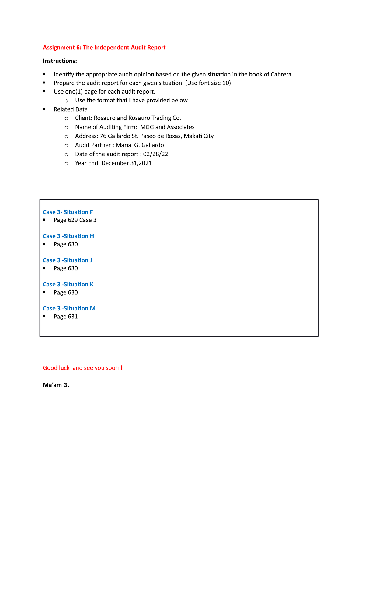 Assignment 6 MG3 The Audit Reports students rev - Assignment 6: The ...