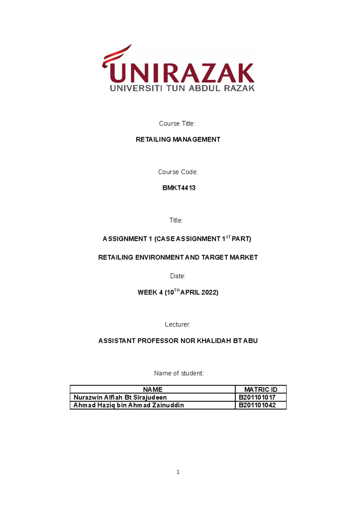 Assignment 1- Watsons Case Study - Course Title: RETAILING MANAGEMENT ...