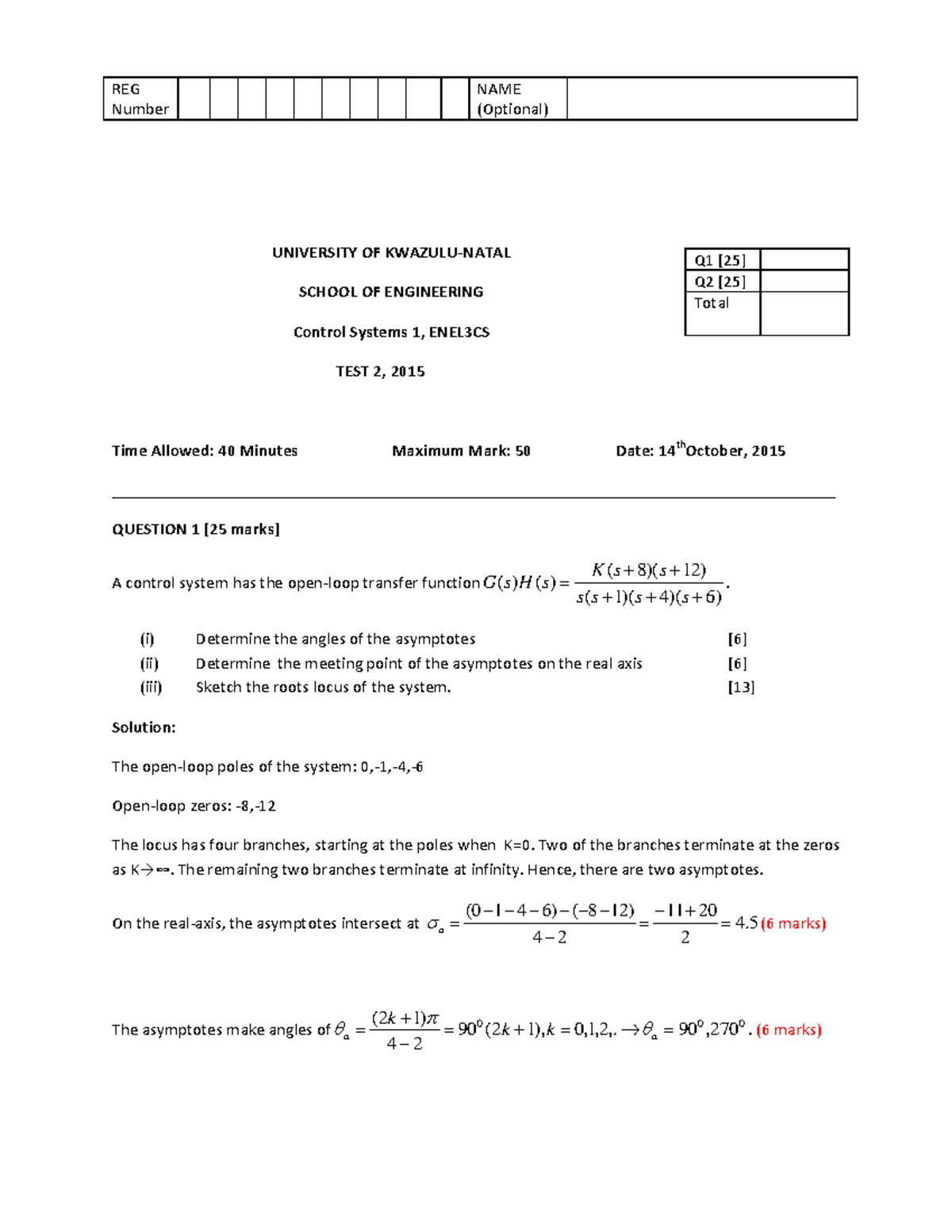 Test 2 - 2014 Memo - fsgf - Number (Optional) UNIVERSITY OF KWAZULU ...