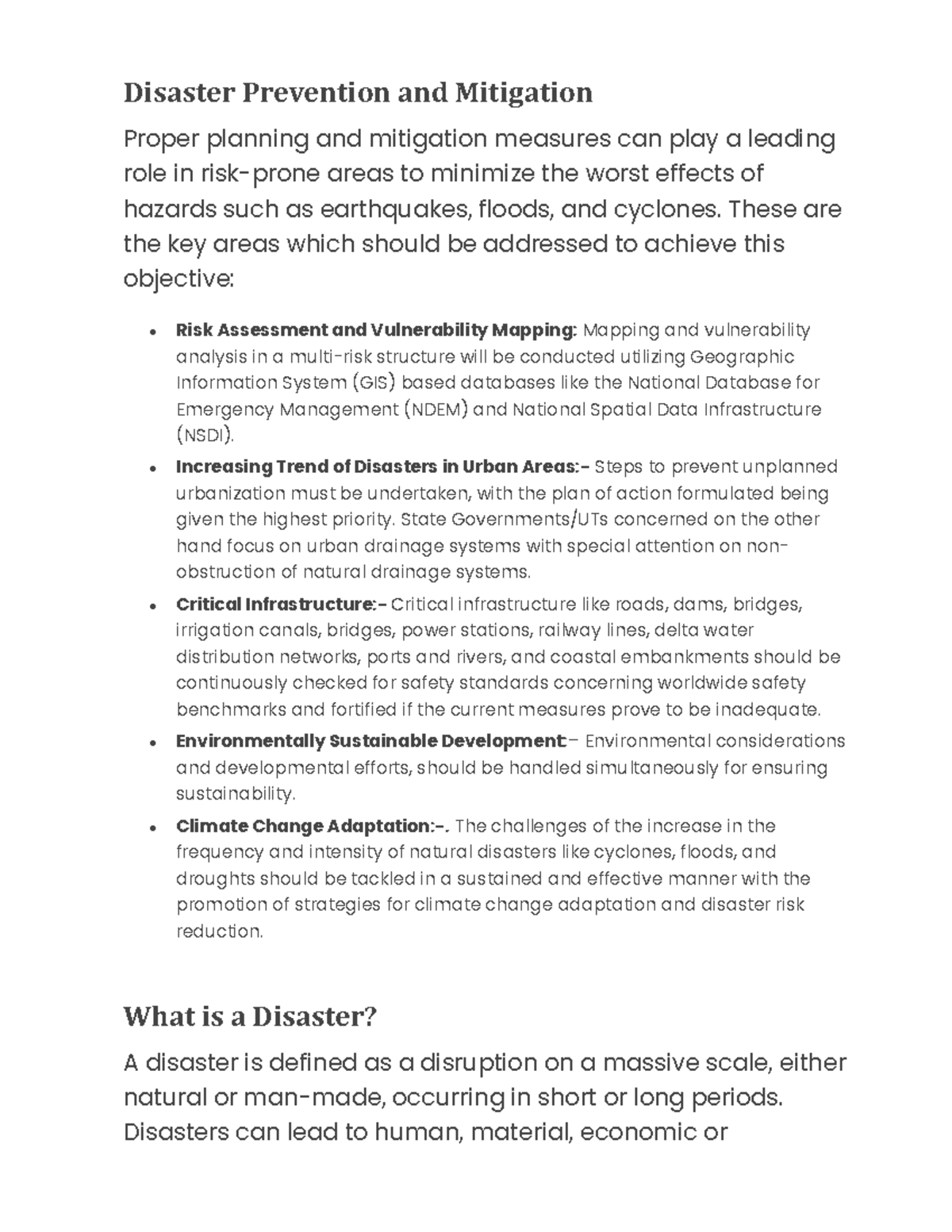Disaster management - Disaster Prevention and Mitigation ####### Proper ...