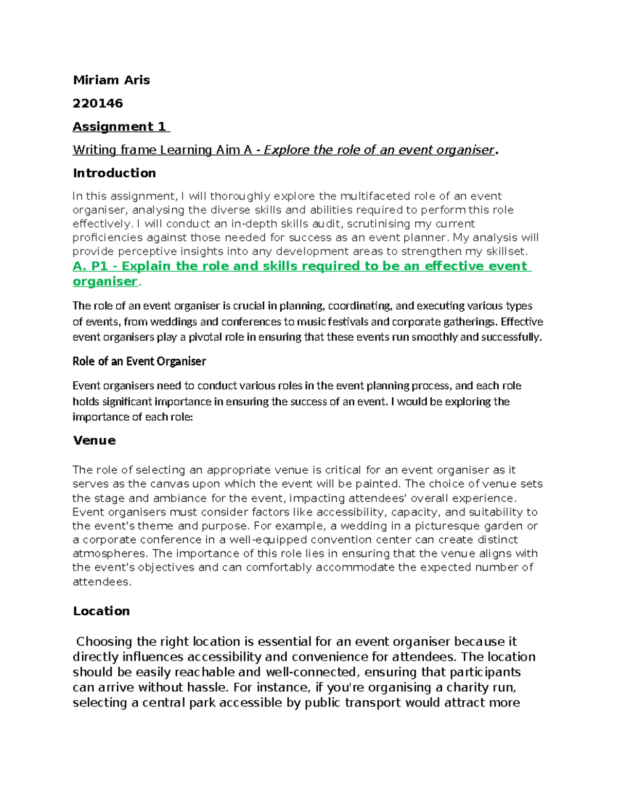 Unit 4 Assignment Unit 22 Miriam Aris 220146 Assignment 1 Writing Frame Learning Aim A 