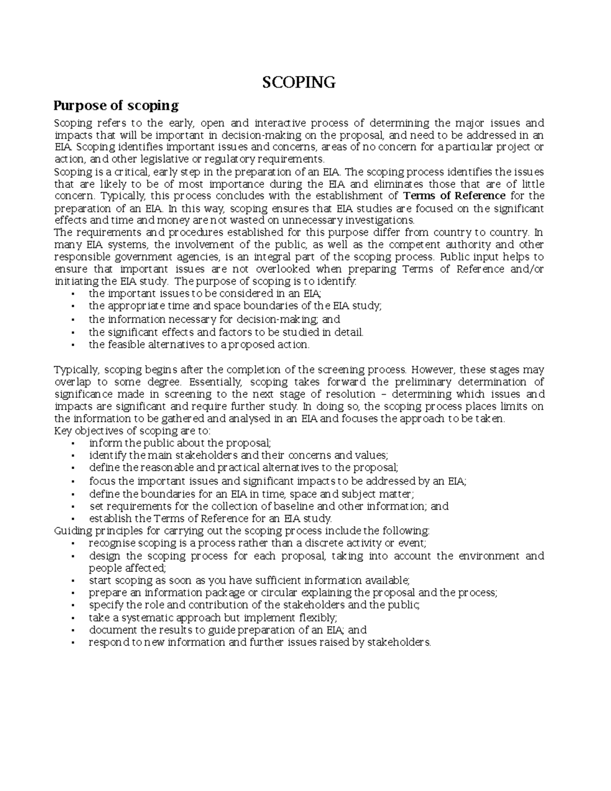 5. EIA. Scoping - Notes - SCOPING Purpose of scoping Scoping refers to ...