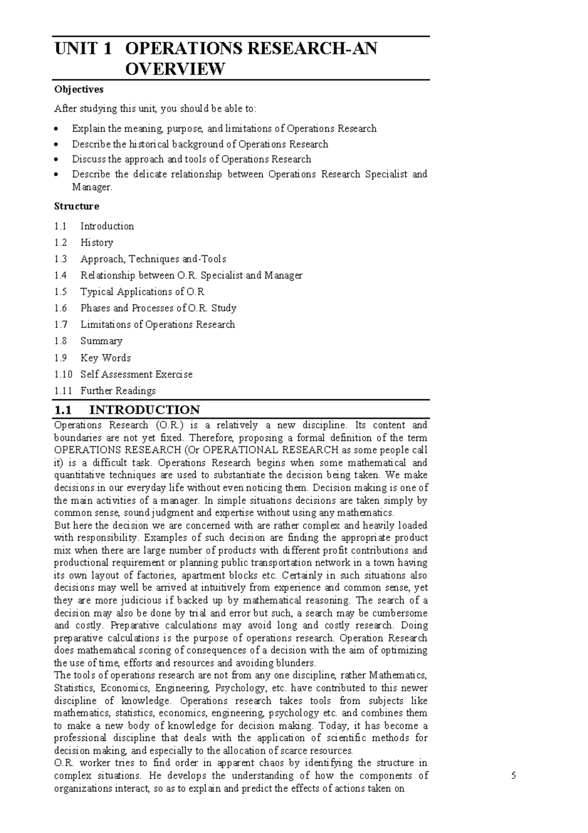 Applied Operation Research -MBA - Operation Research - An Overview UNIT ...