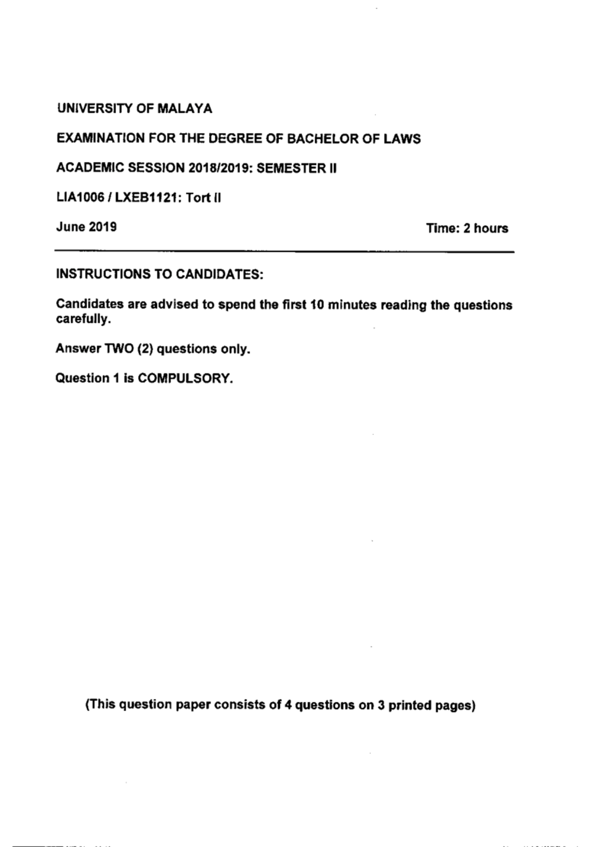 exam question for tort 2019 - Tort II - Studocu exam question for tort 2019 - Tort II - Studocu
