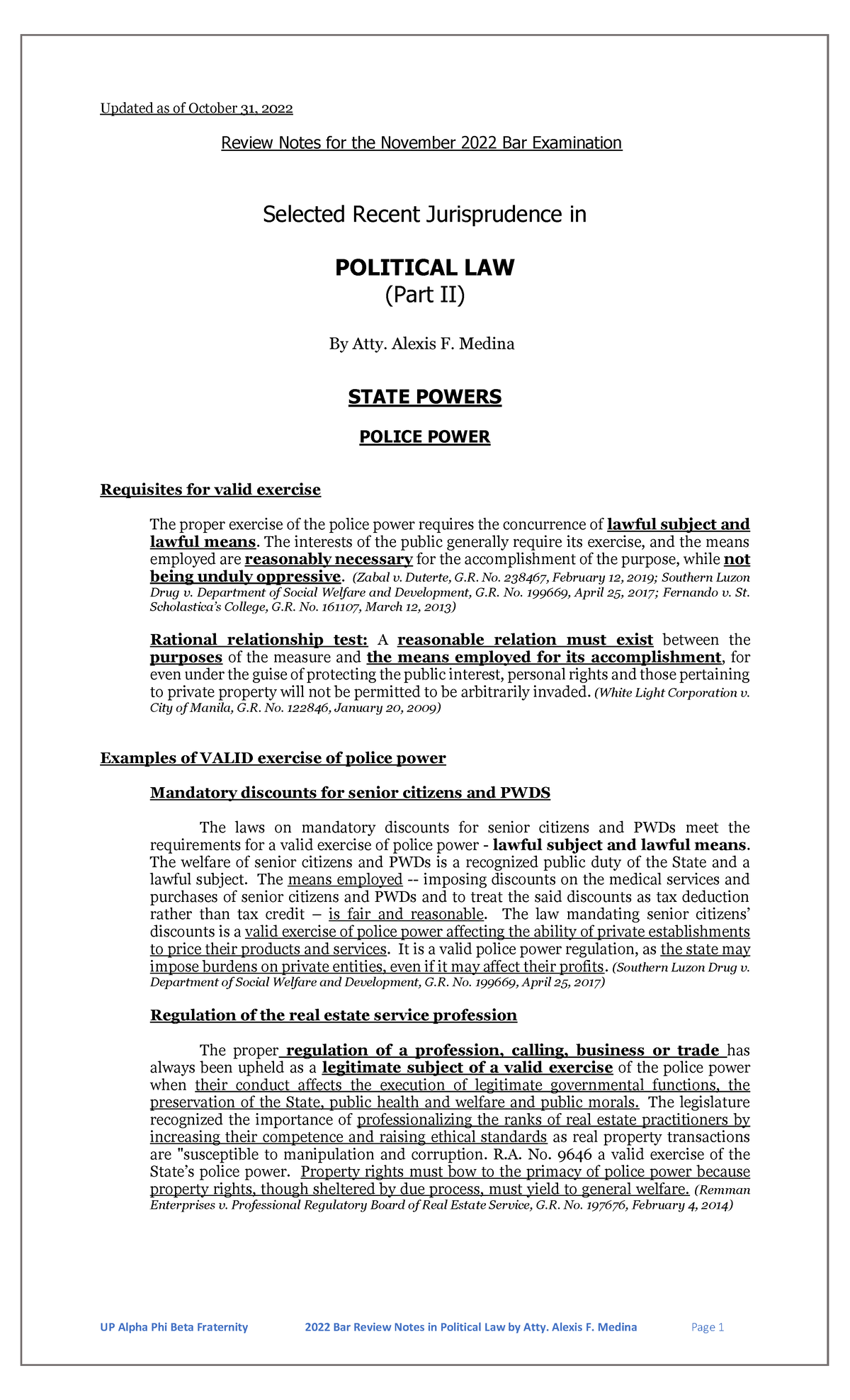 BAR 2022 Political Law Part II by Alexis F. Medina - APB v3 - Updated as of October 31, 2022 ...