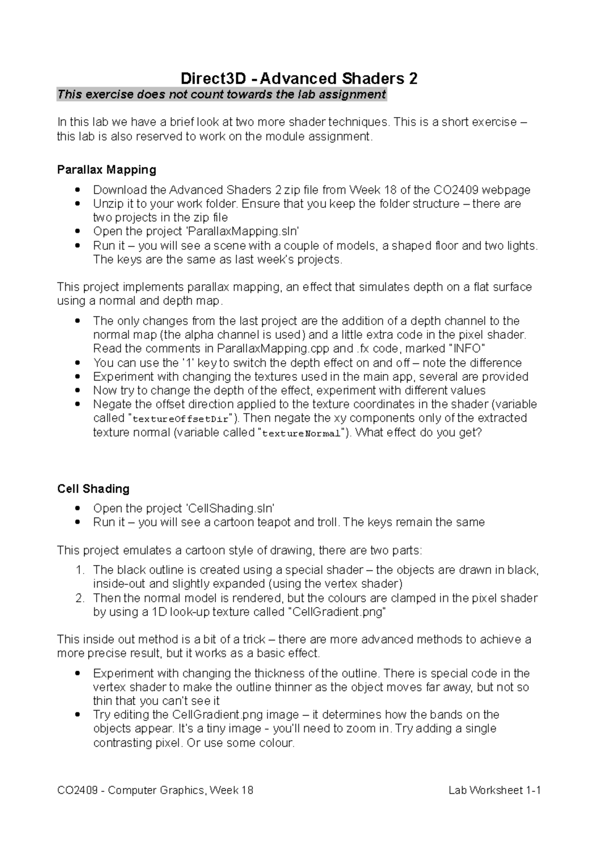 CO2409-18 Lab Worksheet - Direct3D - Advanced Shaders 2 This exercise ...