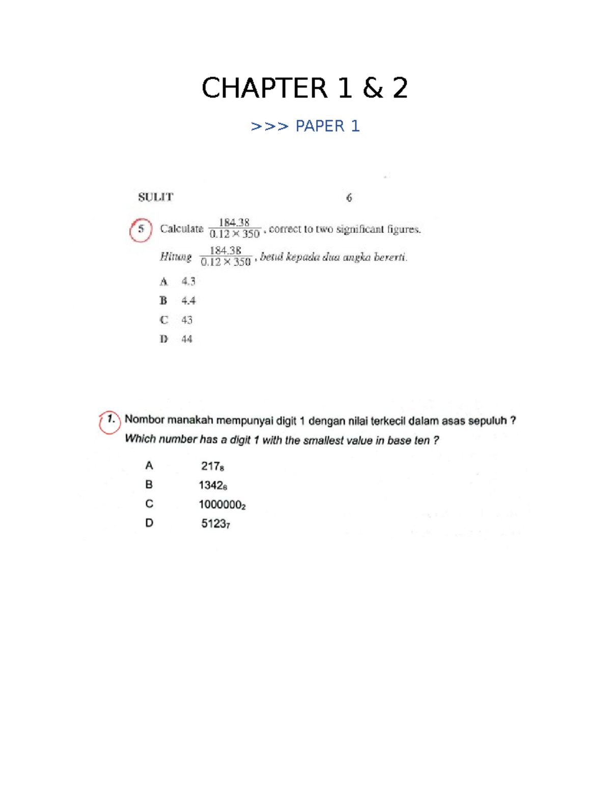 Chapter 1&2 paper 1 - mat exercise - Mathematics - CHAPTER 1 ...