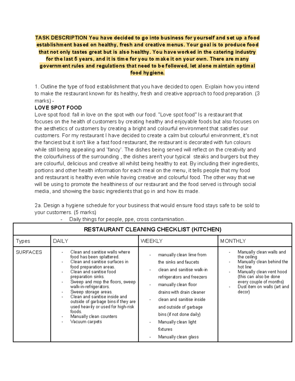 Food tec assesment 1 (term 1) - TASK DESCRIPTION You have decided to go ...
