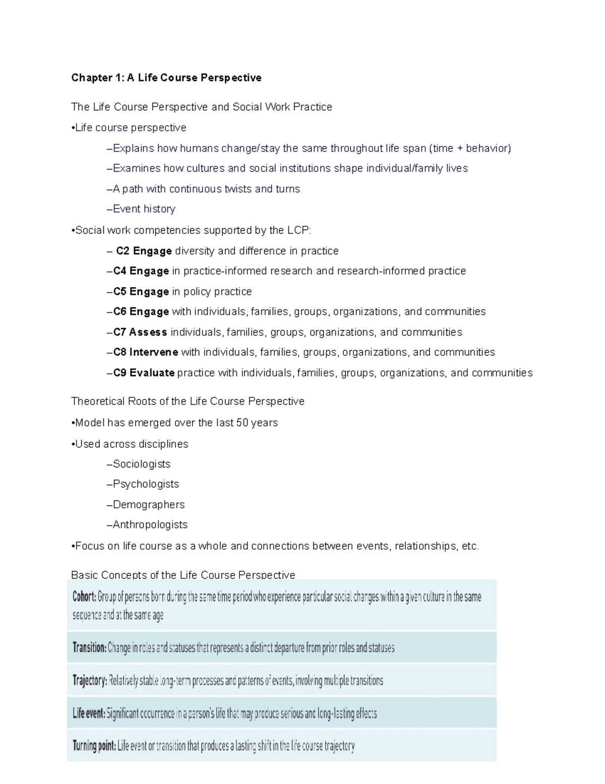 SW 331 Course Notes - Chapter 1: A Life Course Perspective The Life ...