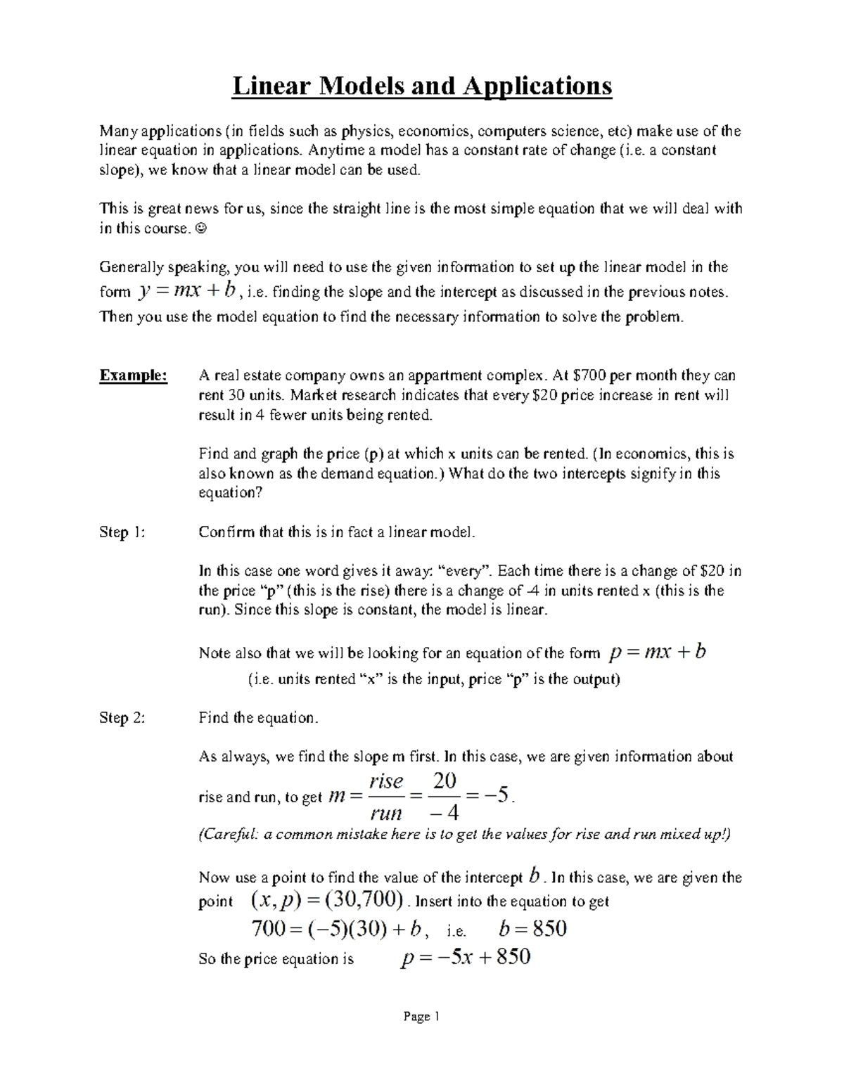 Notes - linear models - Linear Models and Applications Many ...
