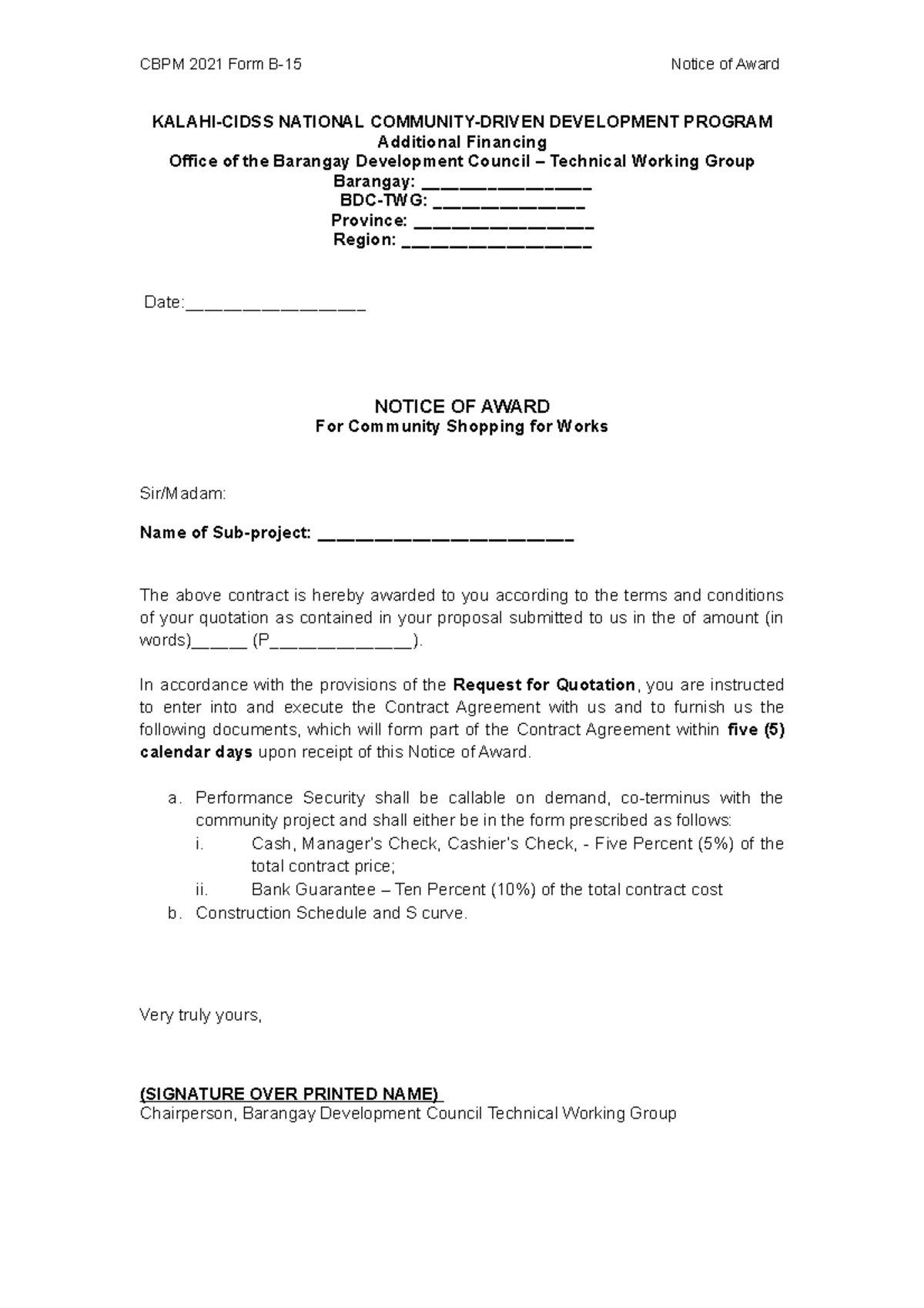 CBPM 2021 Form B-15 - Notice of Award - CBPM 2021 Form B-15 Notice of ...