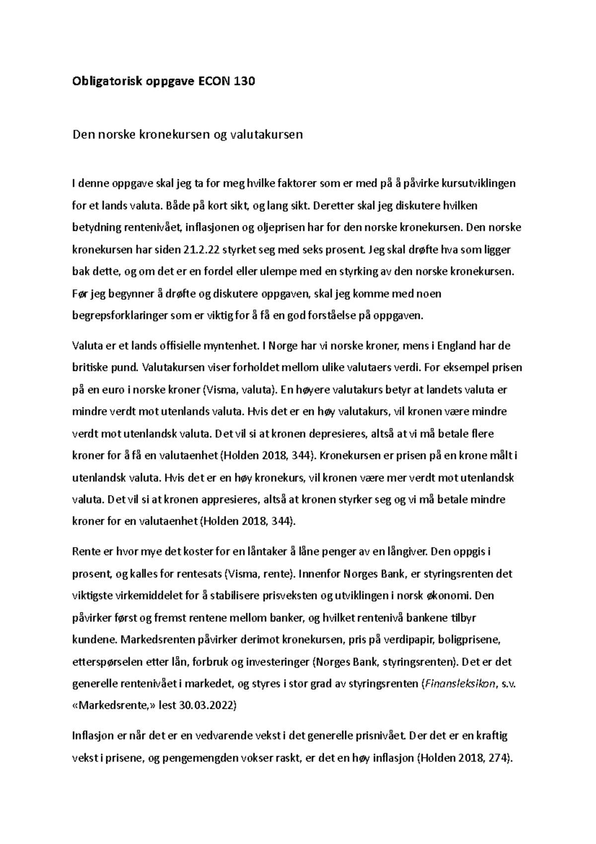 Oblig 1 vår 2022 - NOTATER FRA FAGET SOM KAN HJELPE - Obligatorisk oppgave ECON 130 Den norske ...