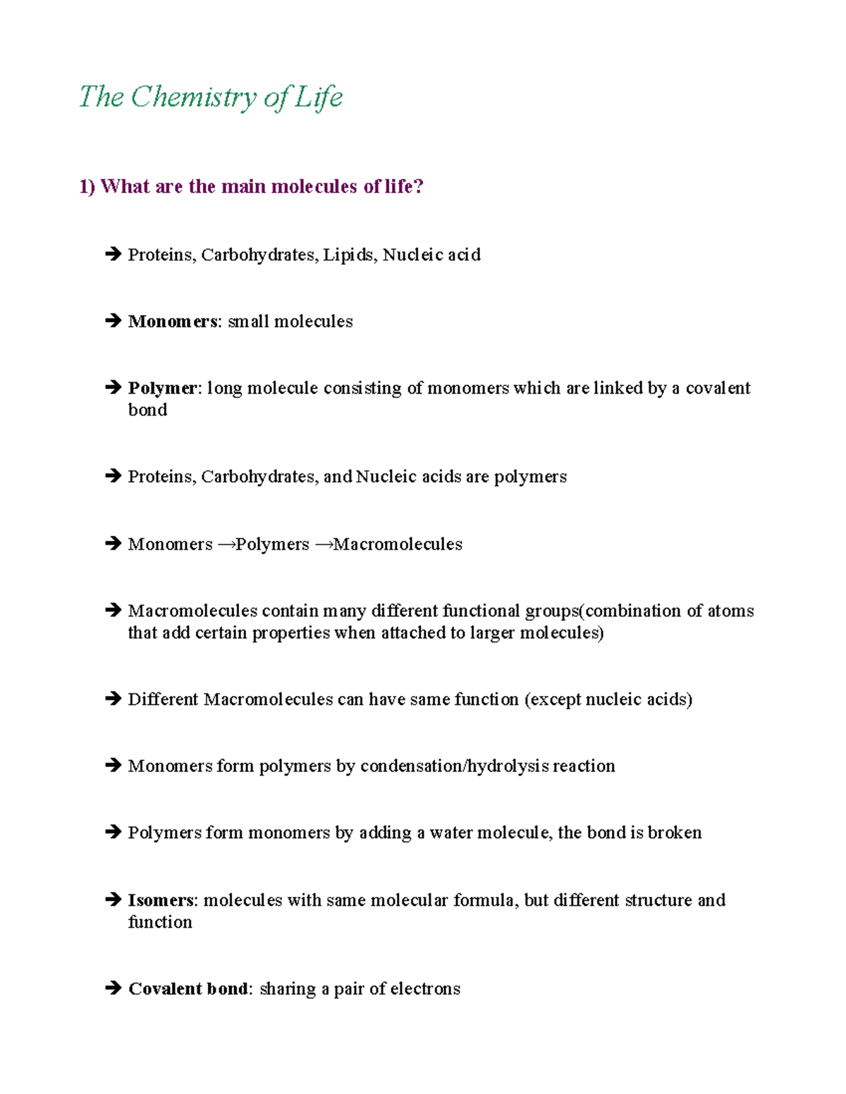 Chemistry OF LIFE, Proteins, & ATP - The Chemistry of Life 1) What are ...