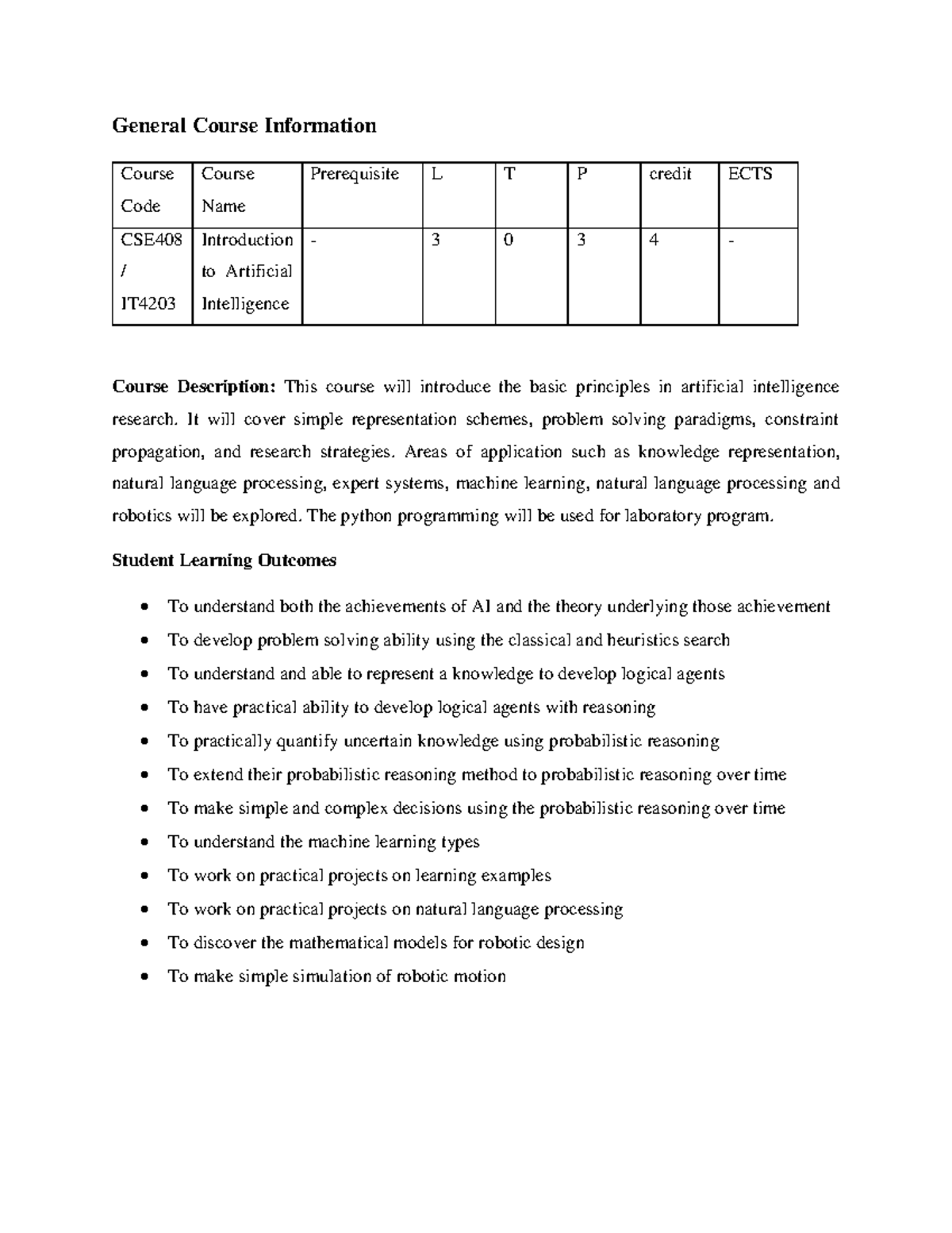 Course guide to Artificial Intelligence - General Course Information ...