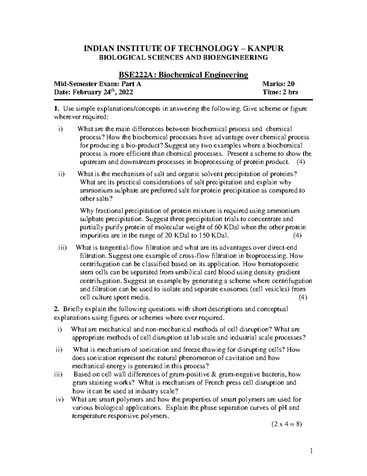 Question Paper Part A-Mid Sem (24-02-2022) - 1 INDIAN INSTITUTE OF ...