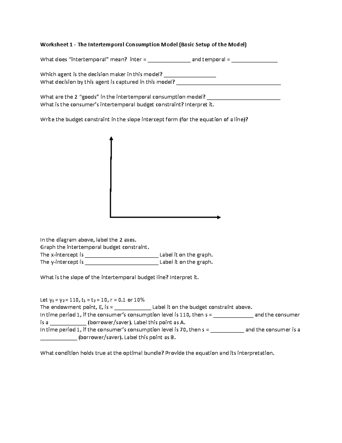 1. Worksheet Intertemporal Consumption 1 - Worksheet 1 - The ...