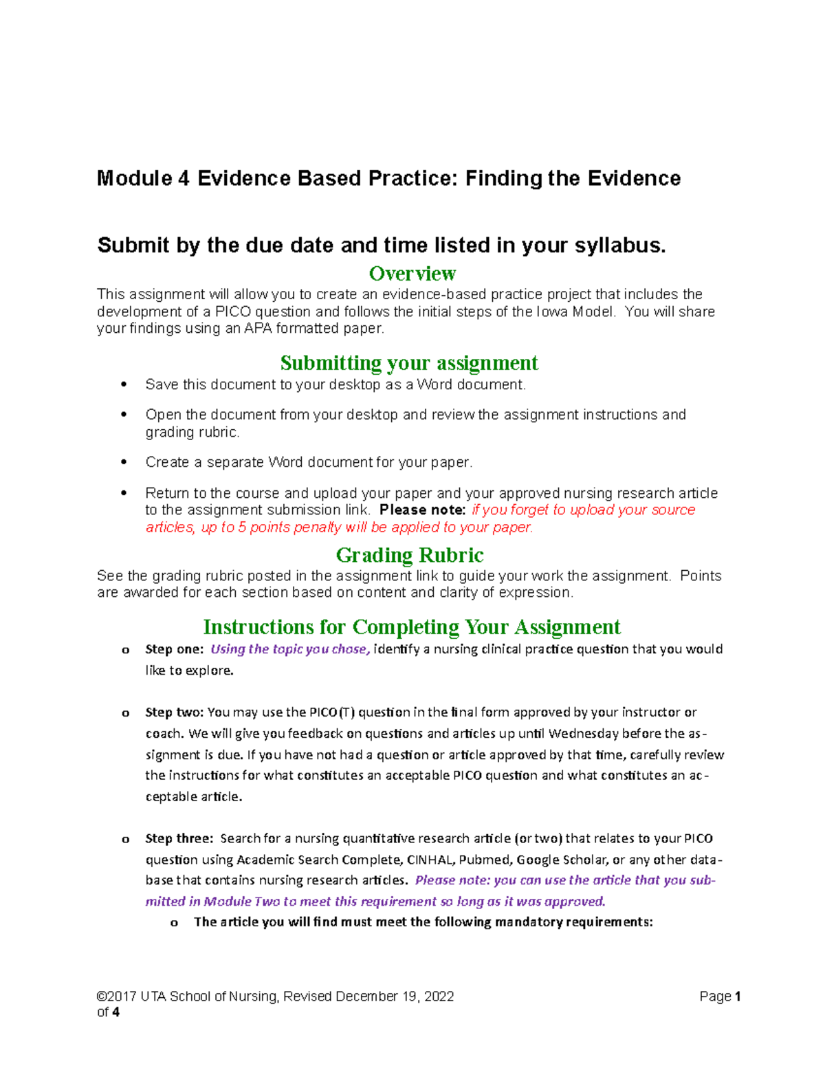 Finding the Evidence Paper Instructions v8 - Module 4 Evidence Based ...