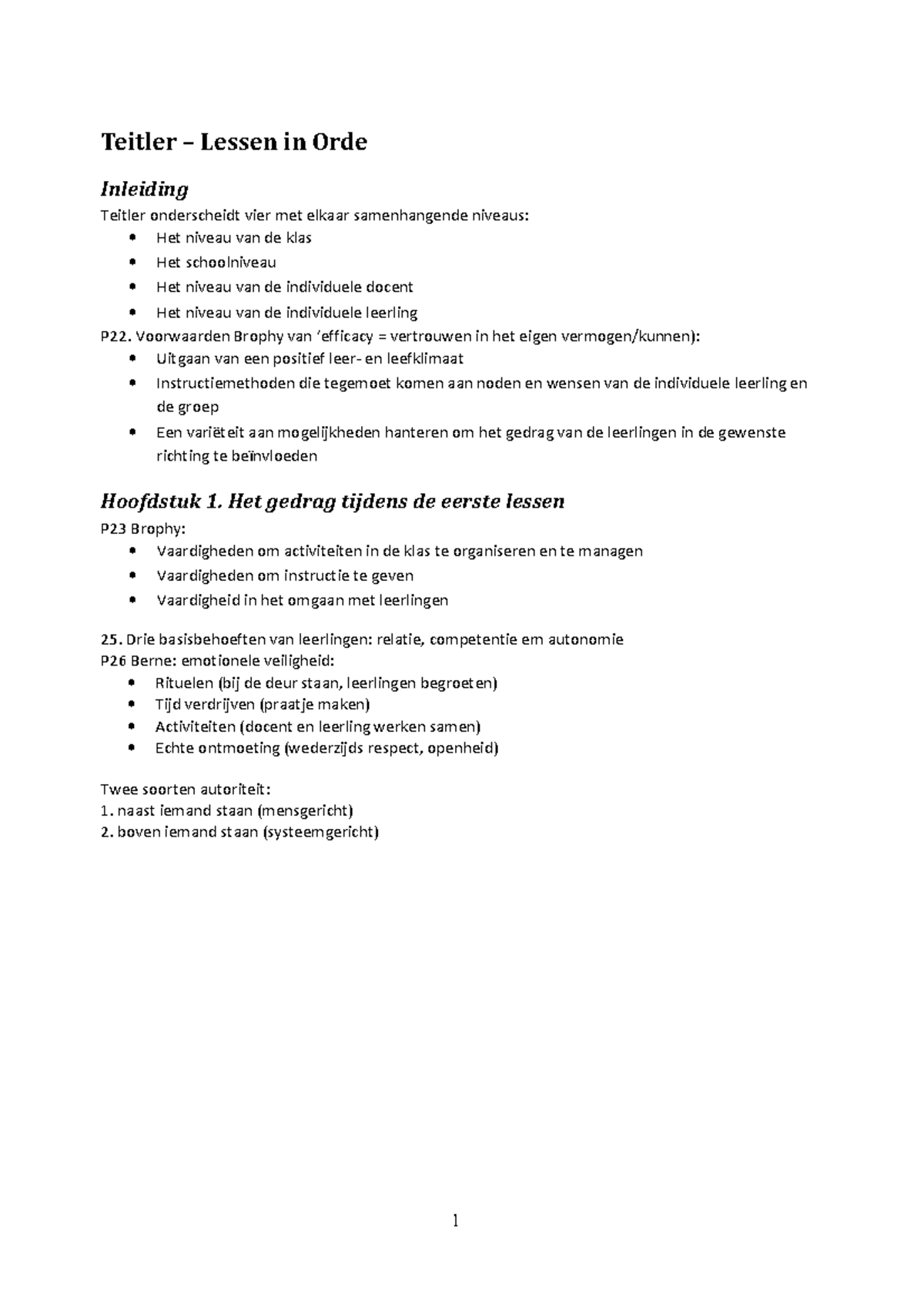 Samenvatting Lessen in Orde - H1-4 - Teitler – Lessen in Orde Inleiding ...