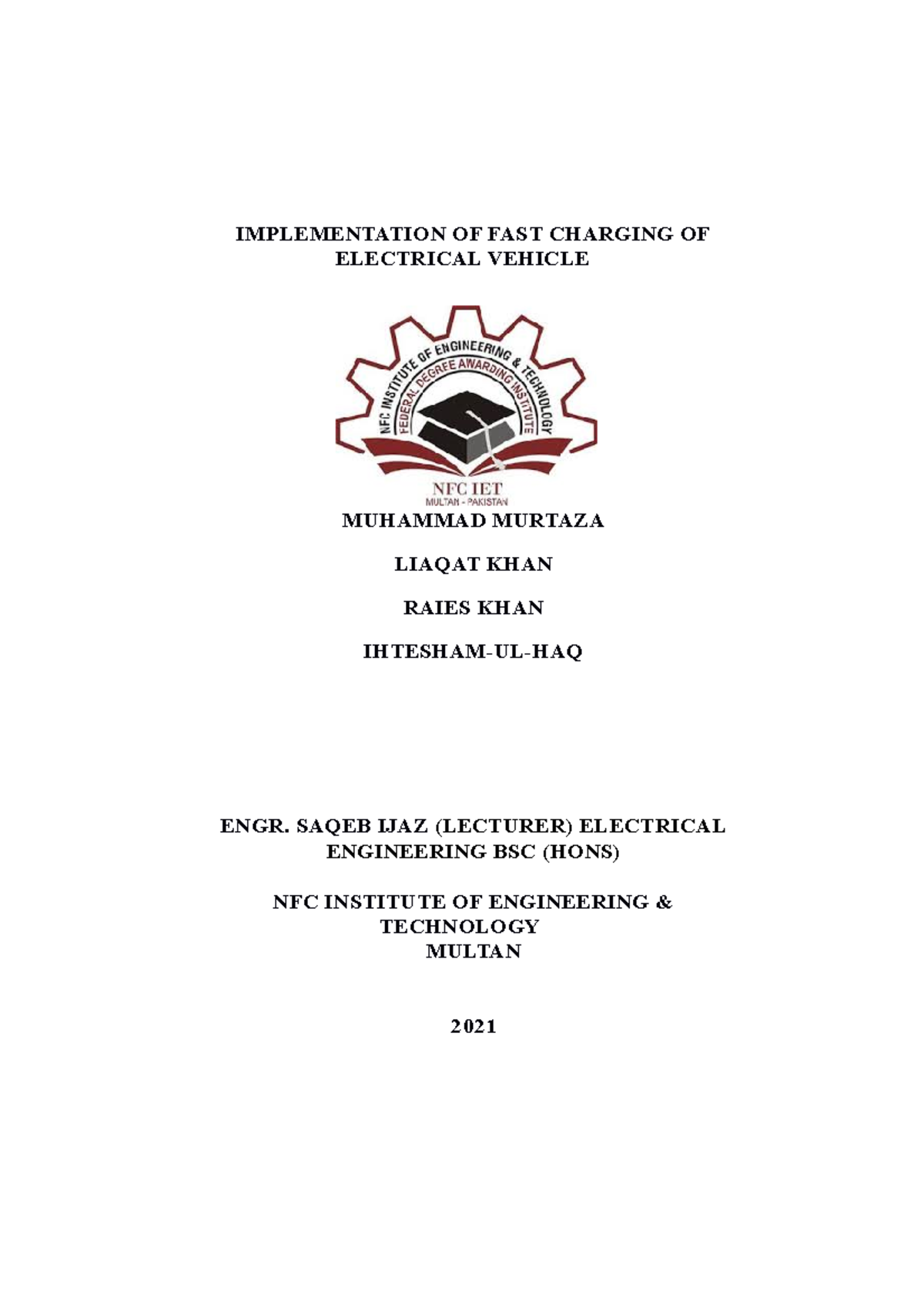 Thesis EVs (Auto Recovered) - IMPLEMENTATION OF FAST CHARGING OF ...