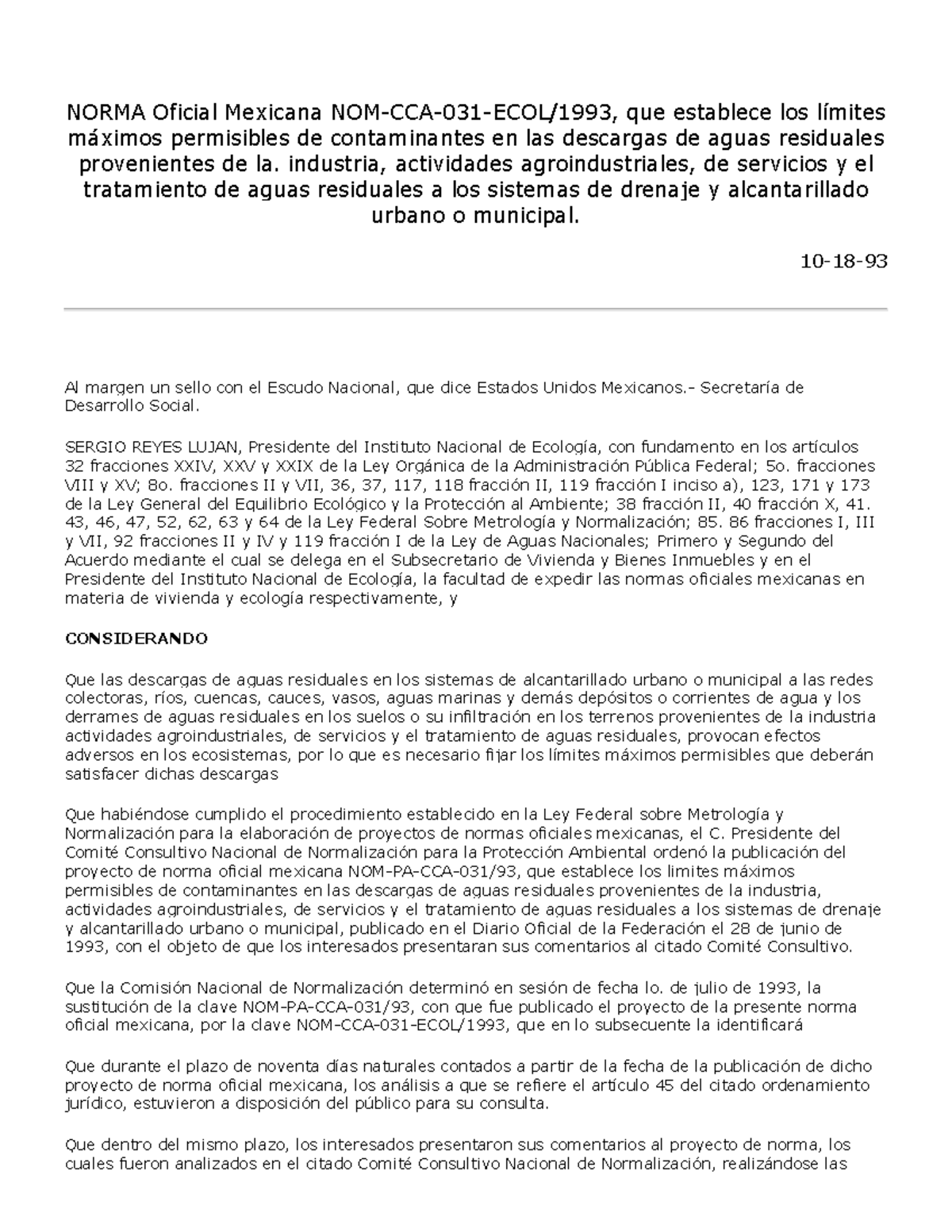 3d Norma Oficial Mexicana NOM-CCA-031-ECOL 1993 - NORMA Oficial ...