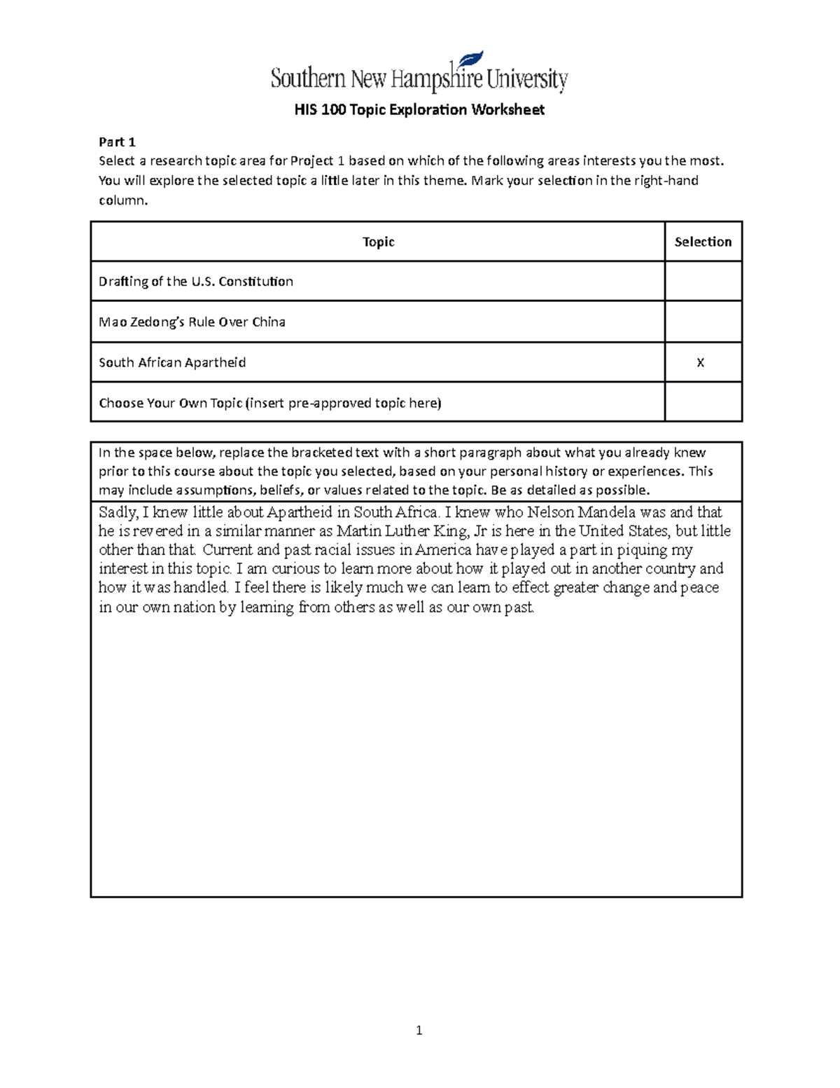 HIS 100 Topic Exploration Worksheet - HIS 100 Topic Exploration ...