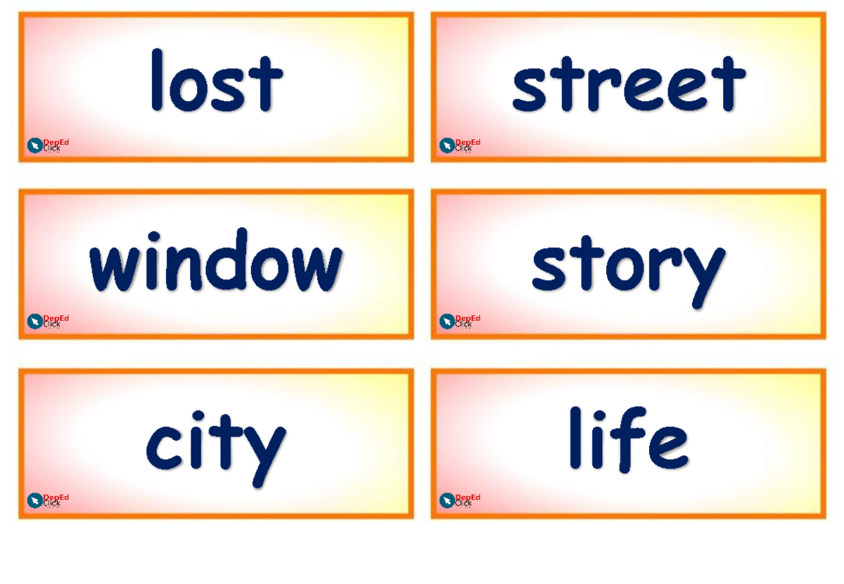 Reading Flashcards for Grade 4 - lost street R DepEd R Click DepEd ...