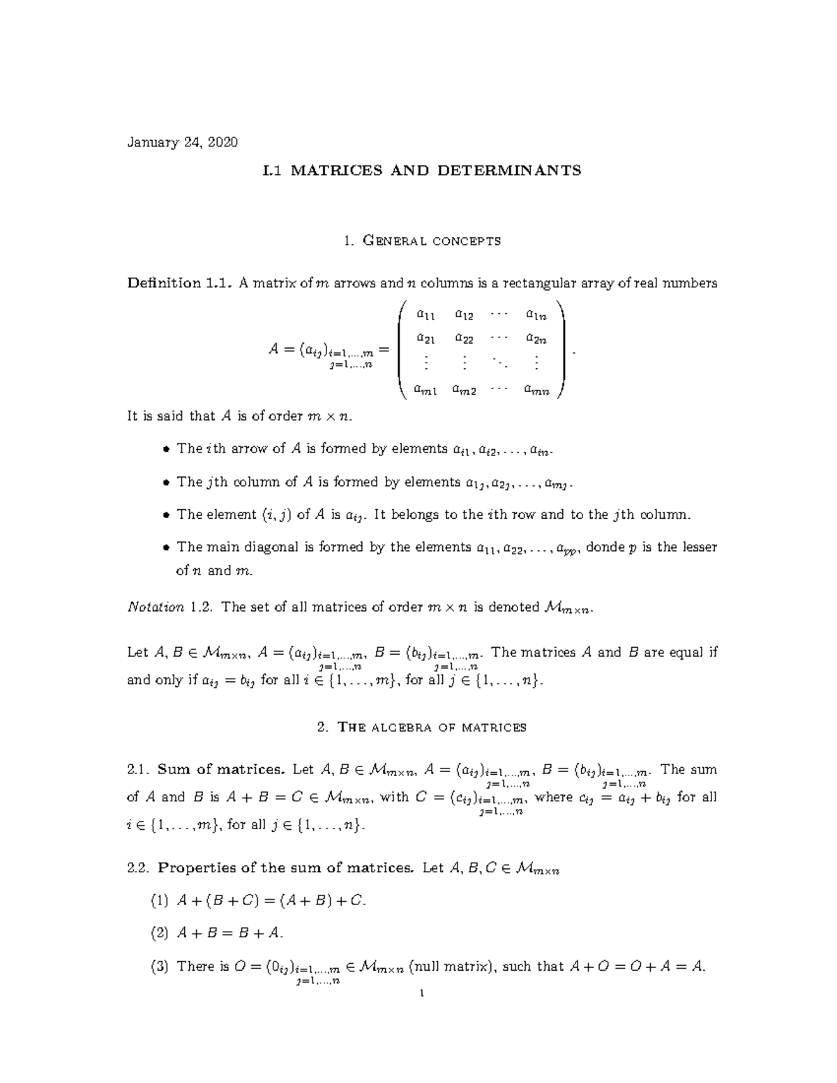 Ch1-1 matrices english - January 24, 2020 I MATRICES AND DETERMINANTS ...