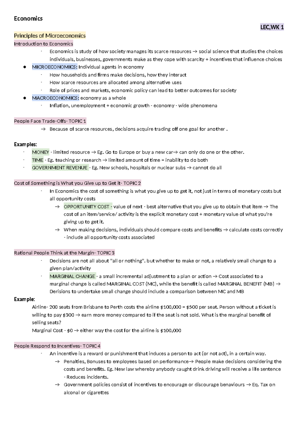 Eco notes - Economics LEC,WK 1 Principles of Microeconomics ...