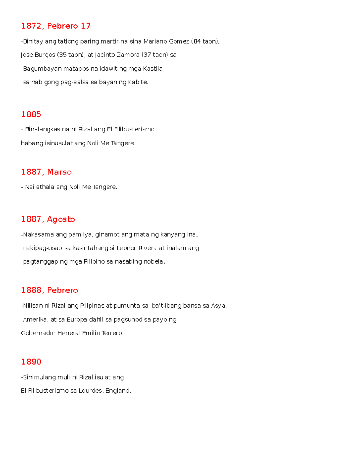 Timeline - ms ramirez - 1872, Pebrero 17 -Binitay ang tatlong paring ...