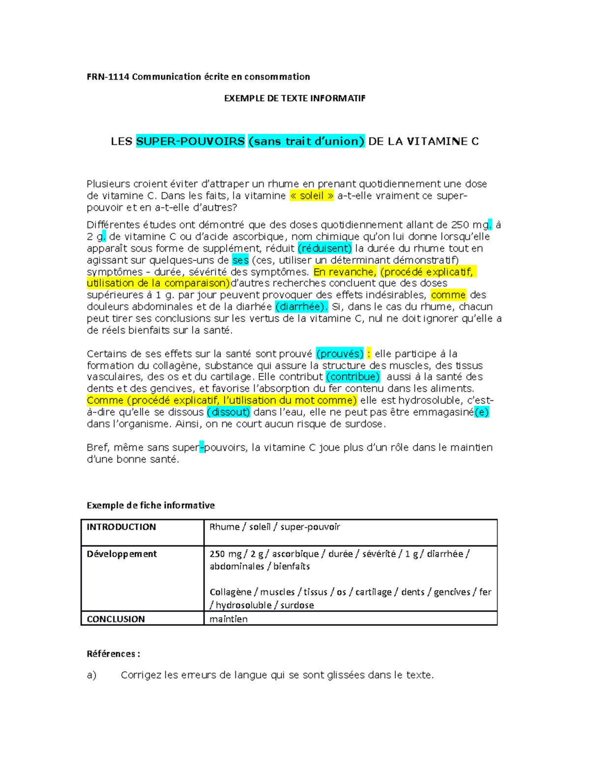Exemple texte informatif - vitamine C erreurs de langue cachées - FRN ...