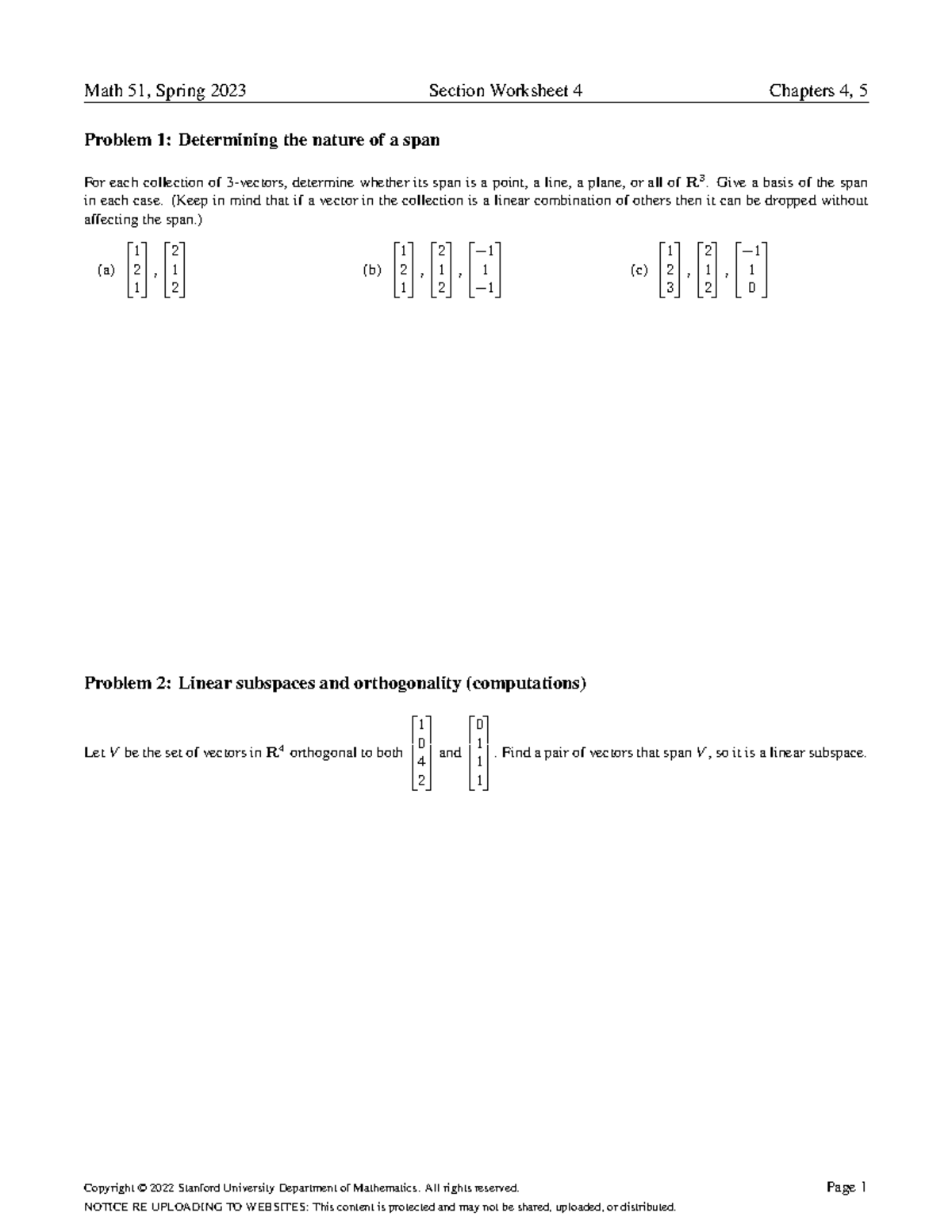 Math 51 Week 2 Discussion Worksheet 1 - Math 51, Spring 2023 Section ...