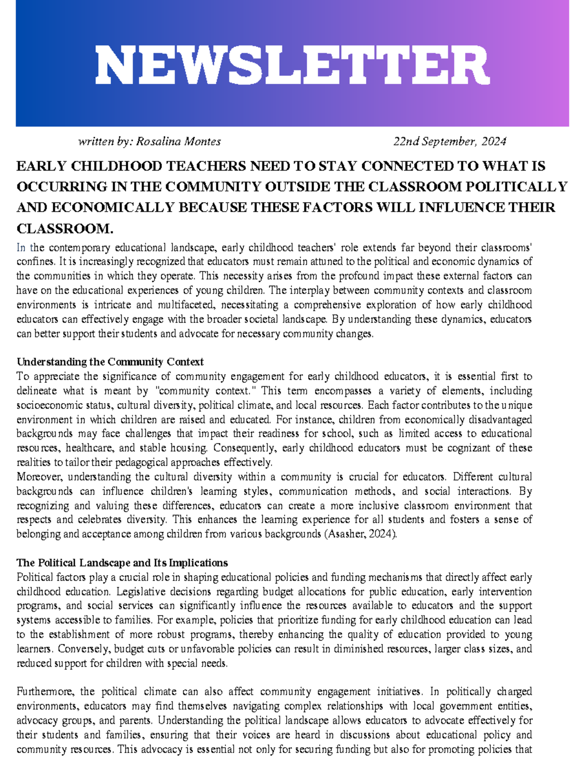 White Blue Simple Newsletter pdf 1 - NEWSLETTER written by: Rosalina ...