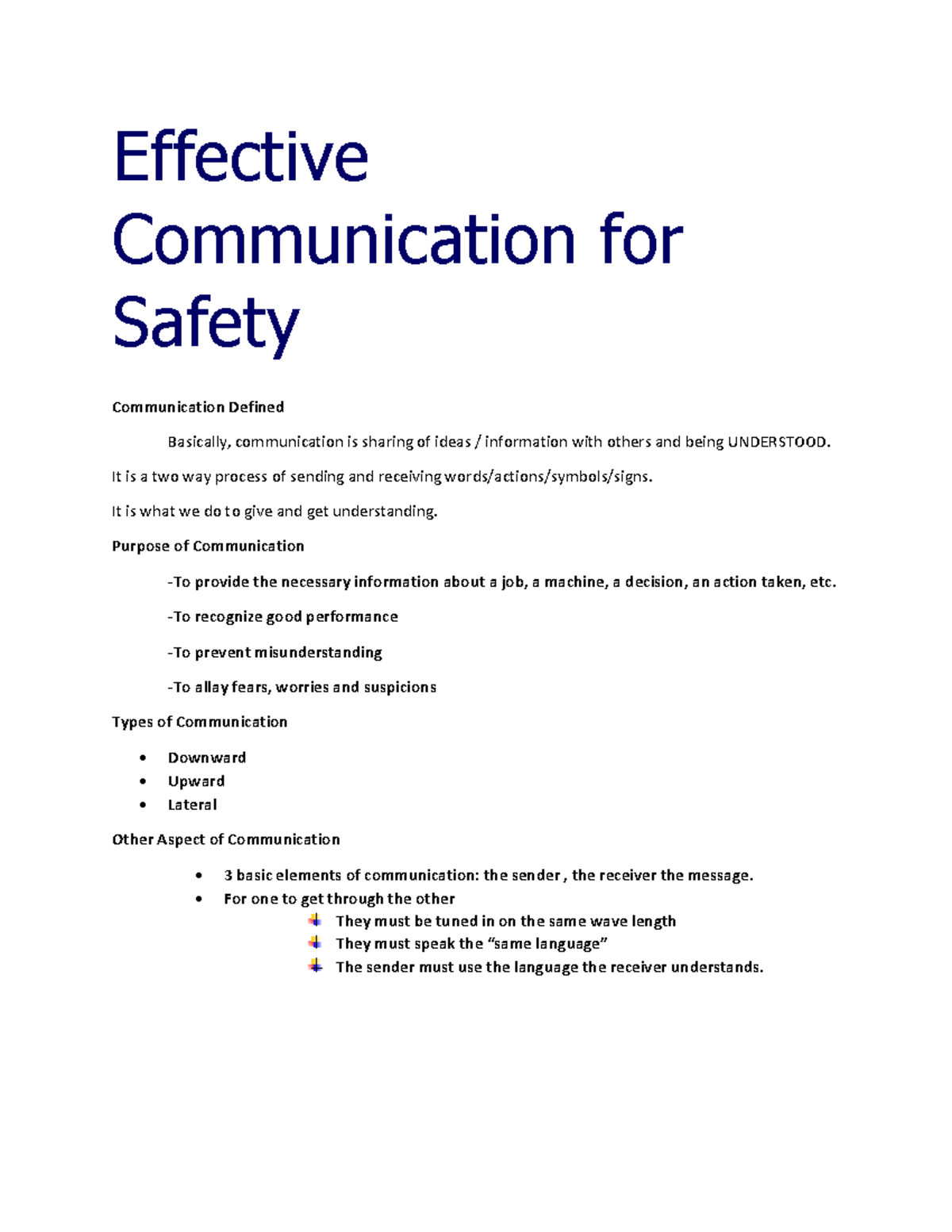 Effective Communication for Safety - Effective Communication for Safety ...