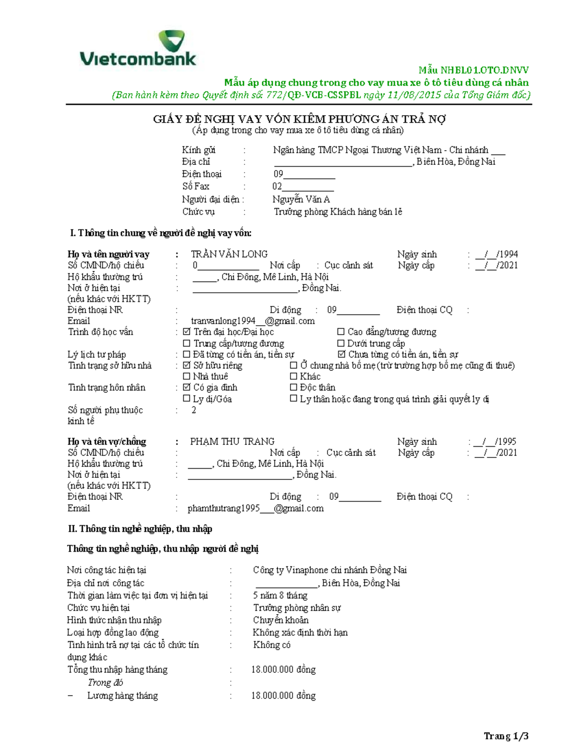 Giay de nghi vay von san pham Cho vay mua o to - Mẫu NHBL01.OTO Mẫu áp dụng chung trong cho vay ...