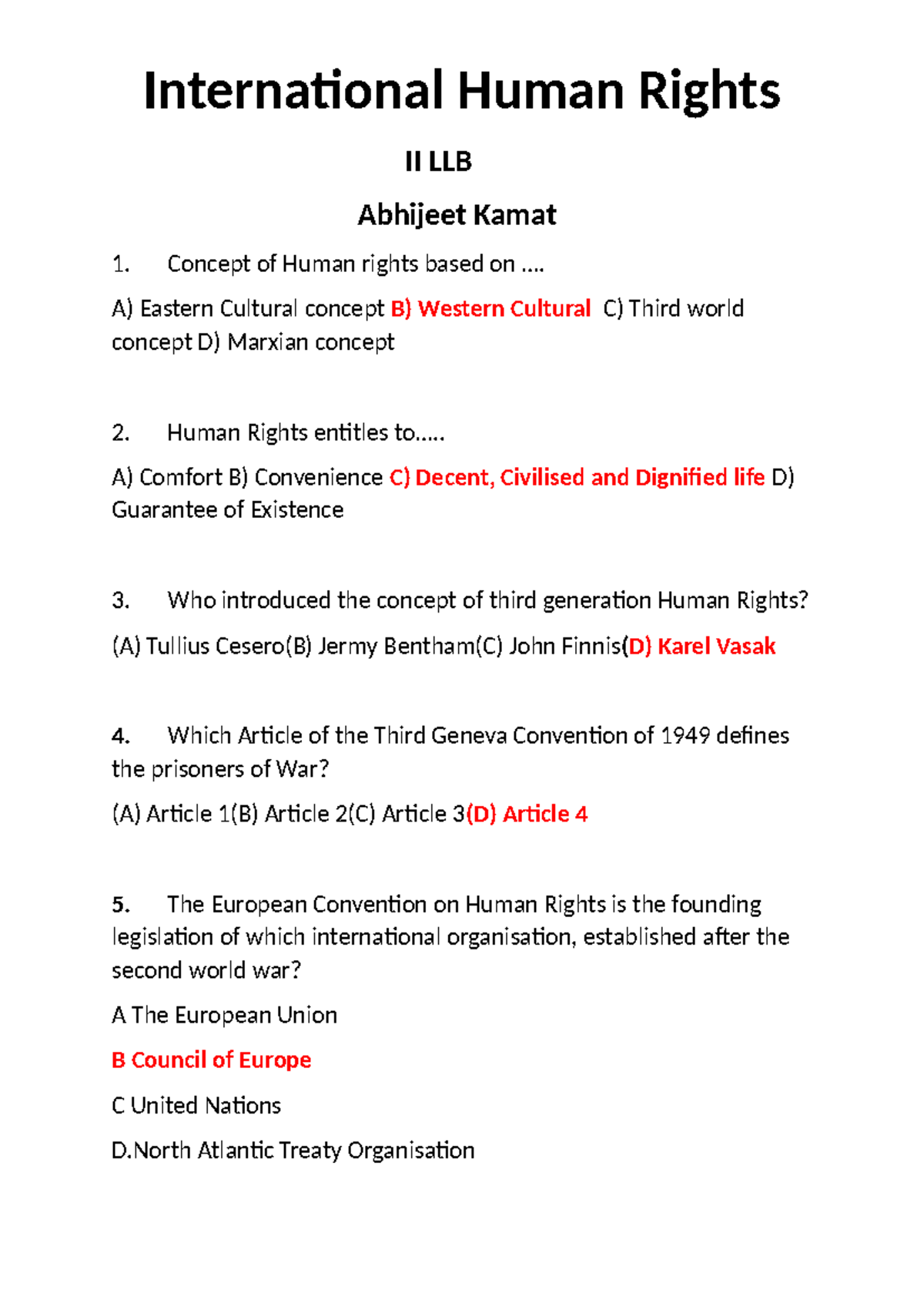 International Human Rights test 3 - International Human Rights II LLB ...