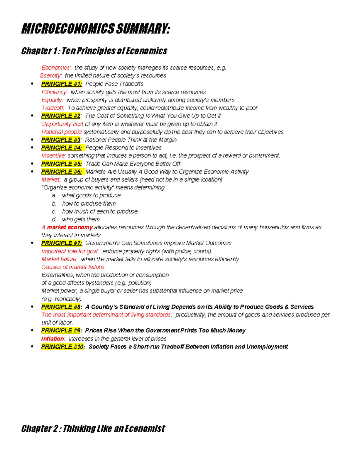 Microeconomics Summary - MICROECONOMICS SUMMARY: Chapter 1 : Ten ...