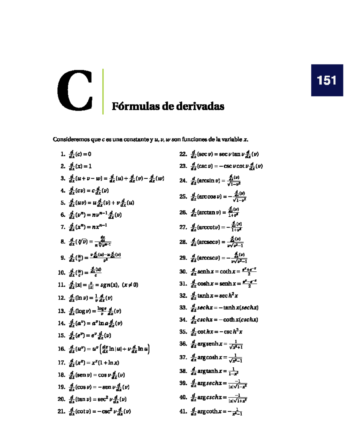 Fórmulas de derivadas - Cálculo diferencial - Studocu