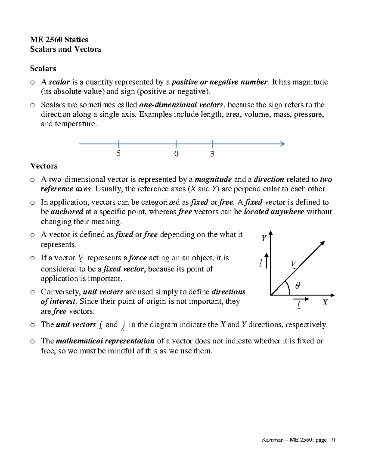 ME256Scalarsand Vectors - Kamman – ME 2560: page 1/ ME 2560 Statics ...