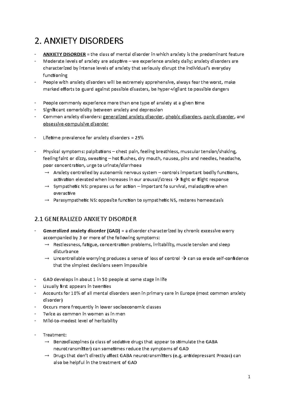 2. Anxiety Disorders - Lecture notes 2 - PSYU912 - Stirling - Studocu