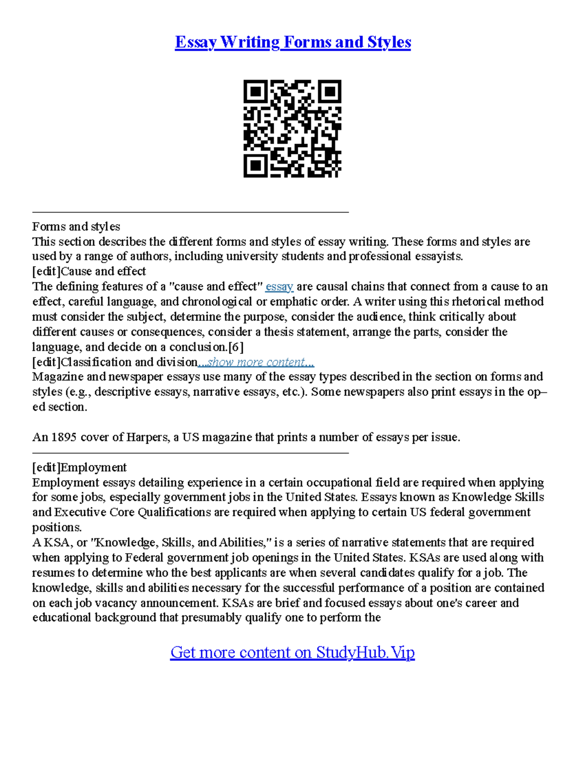 Essay Writing Styles - Essay Writing Forms and Styles - Studocu