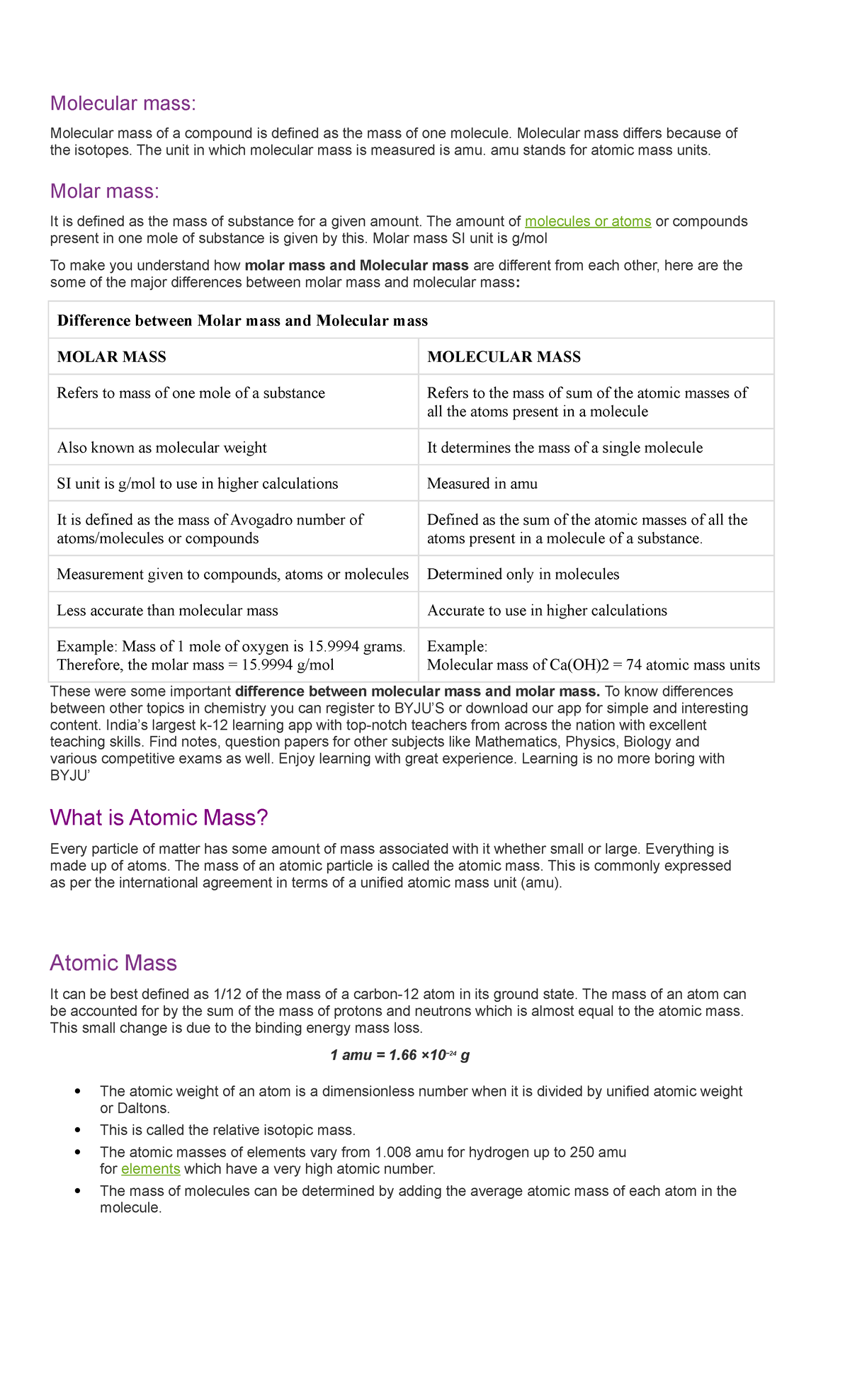 Molecular Mass Vs Molar Mass