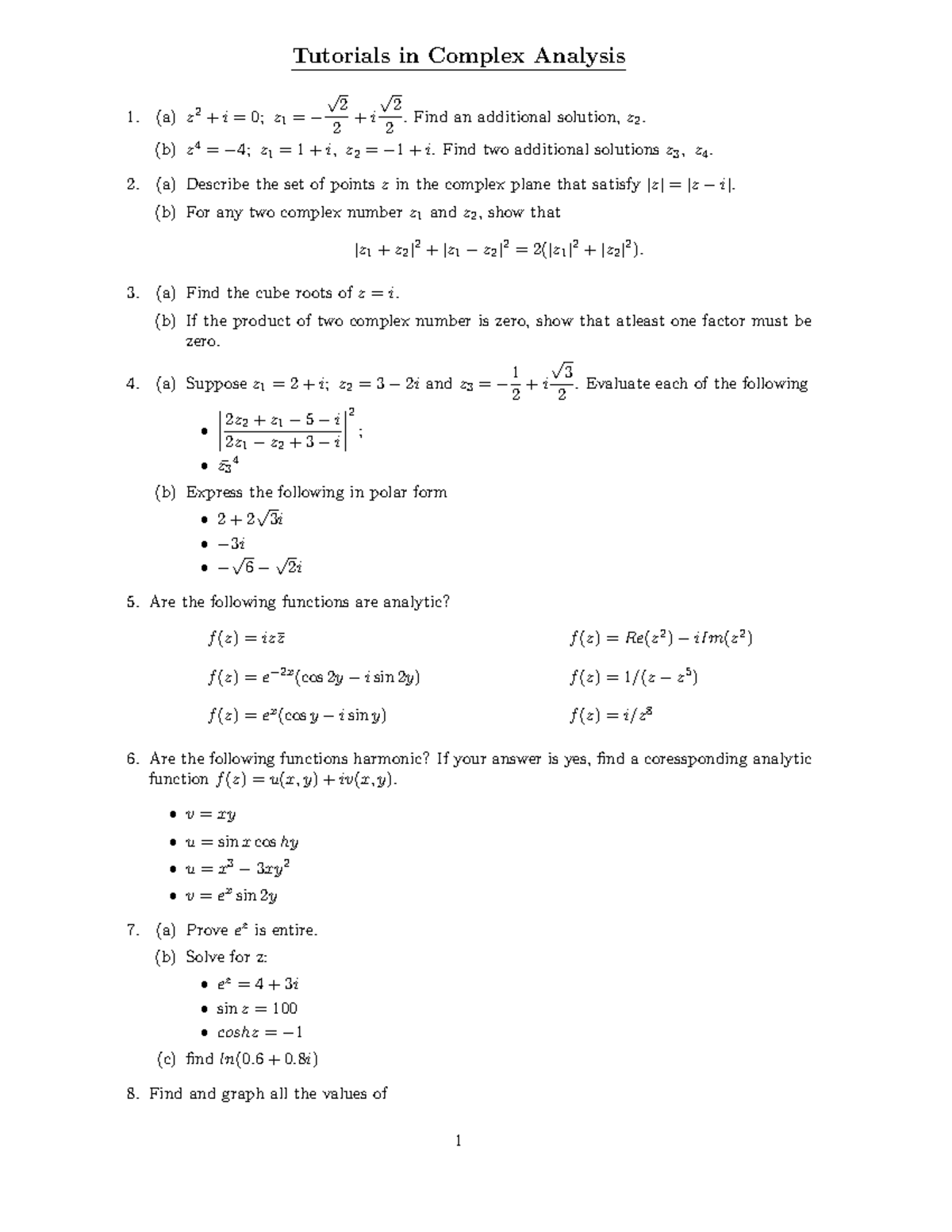 Complex TA - Maths - Tutorials in Complex Analysis (a) z 2 + i = 0; z 1 ...