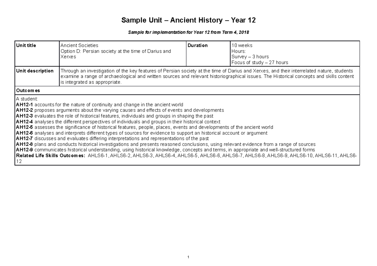 Ancient history year 12 sample unit persian society at the time of ...