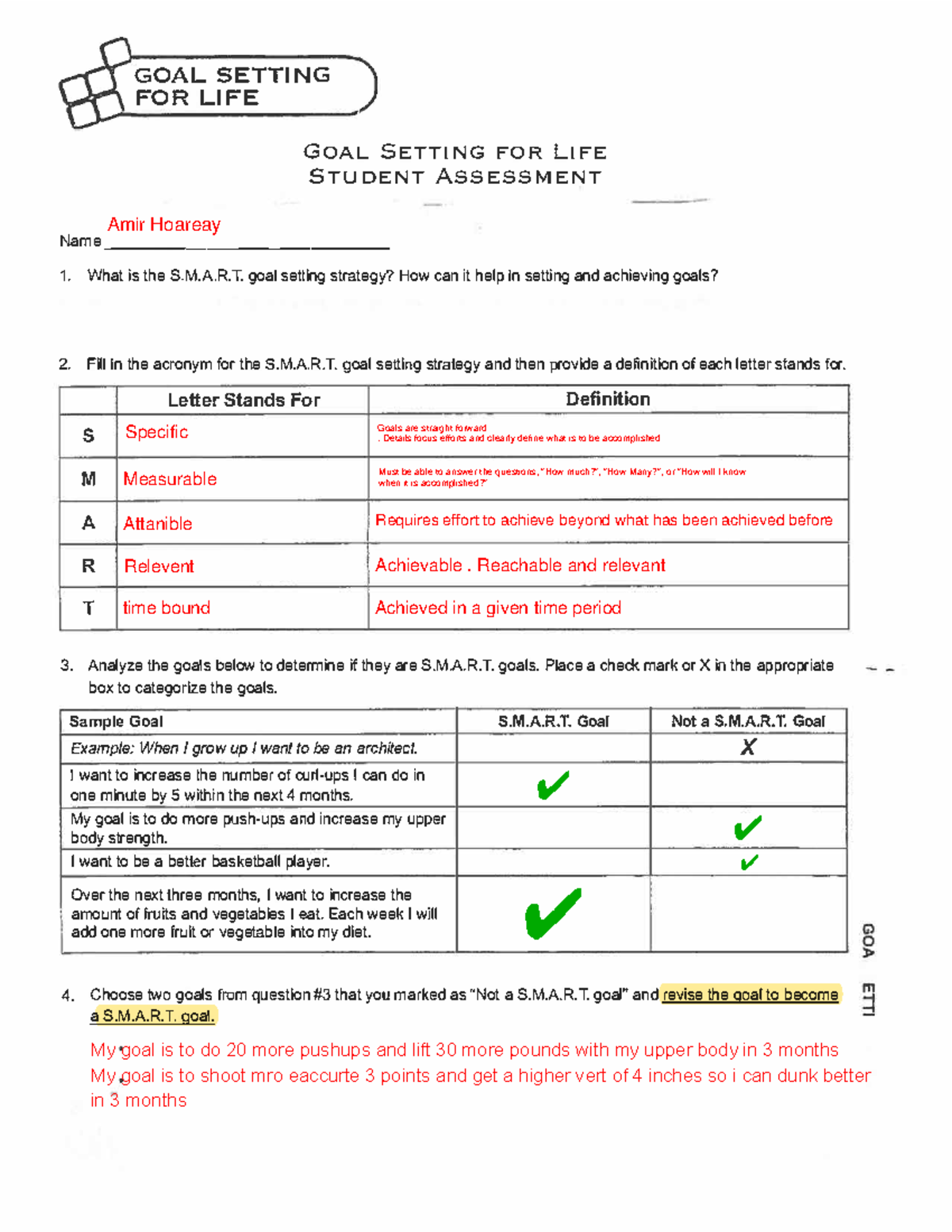 3-Goal Setting Worksheet Fillable - GOAL SETTING FOR LIFE GOAL SETTING ...