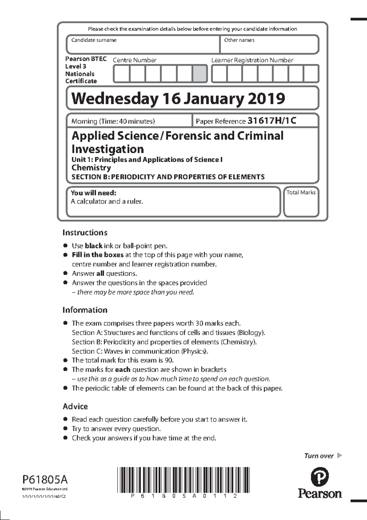 31617 H1C-Jan-2019 - Past exam paper - Applied Science/Forensic and ...