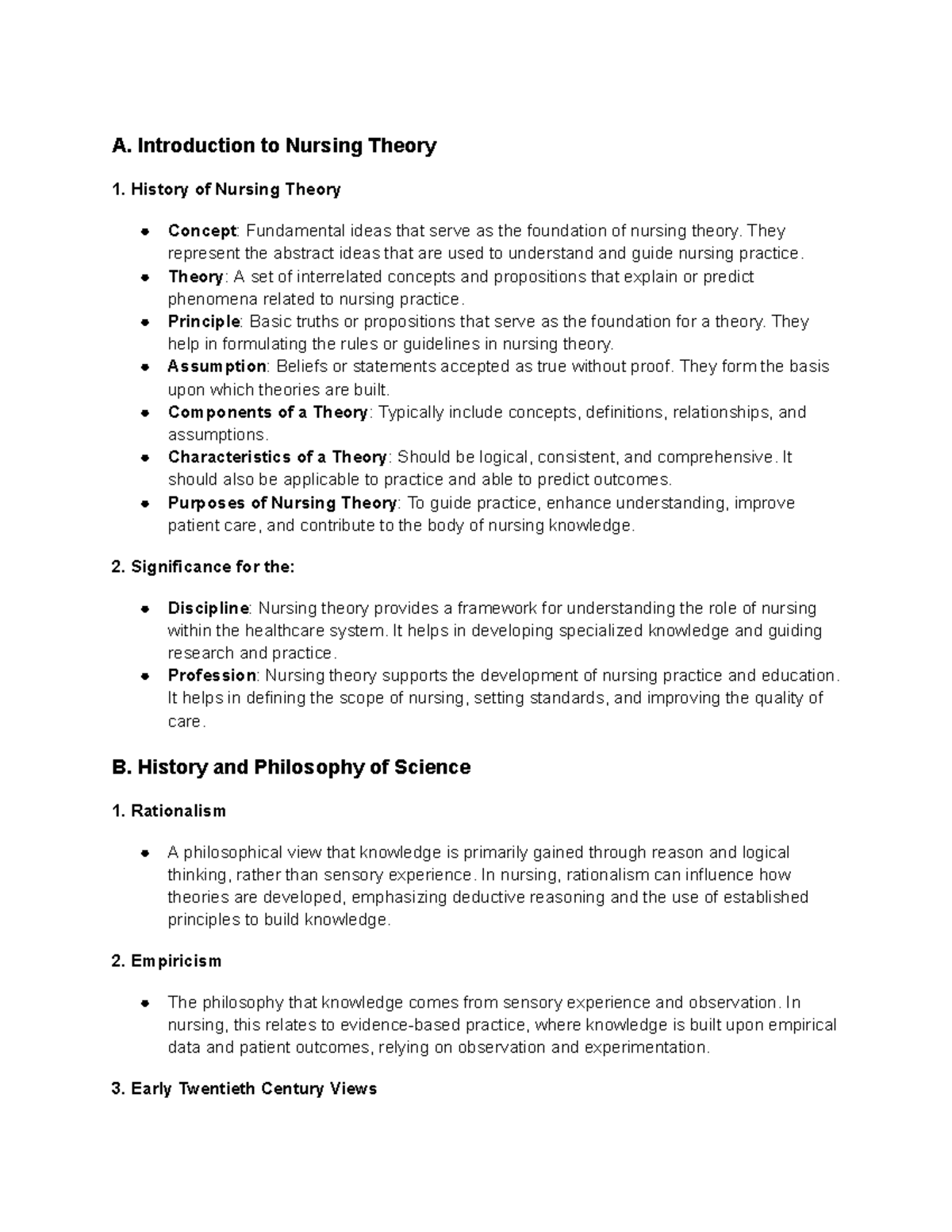 TFN Prelims - reviewer of A. Introduction to Nursing Theory, B. History ...