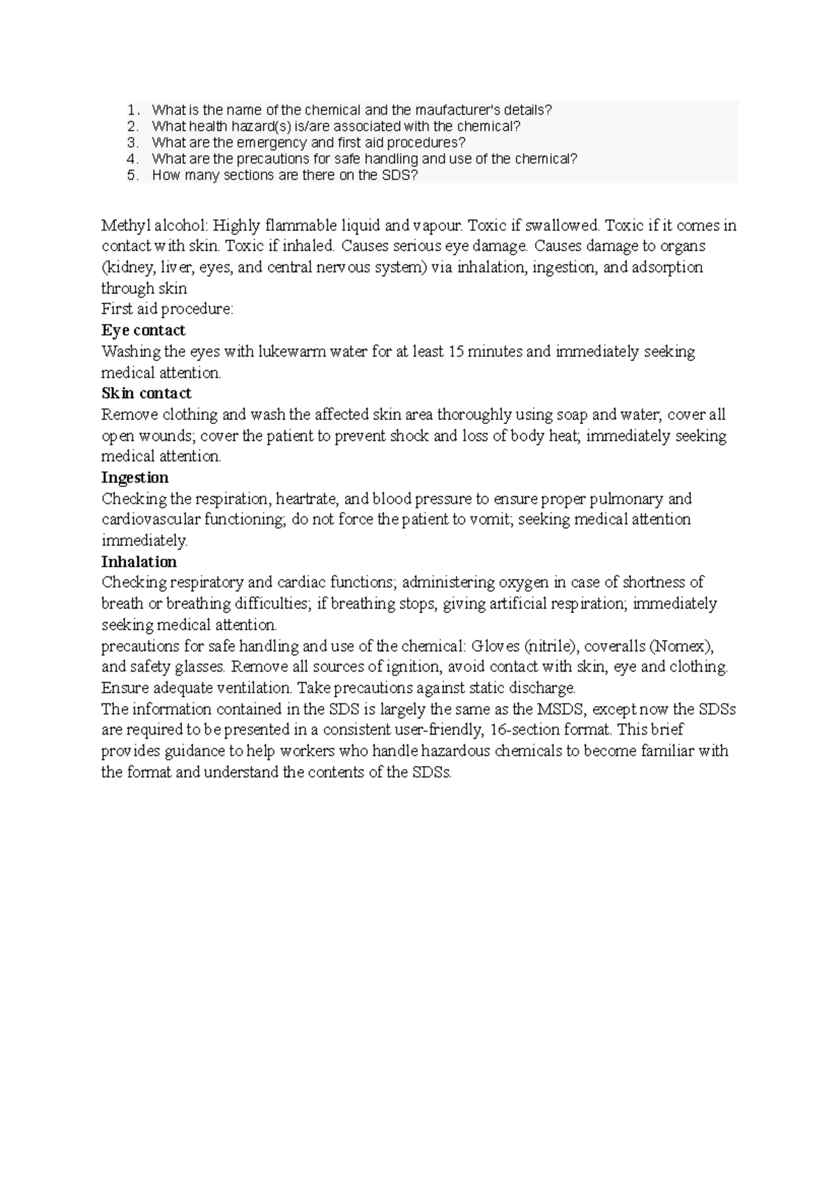 Sds - Chemical safety data sheet and its usage, dangerous, first aid ...