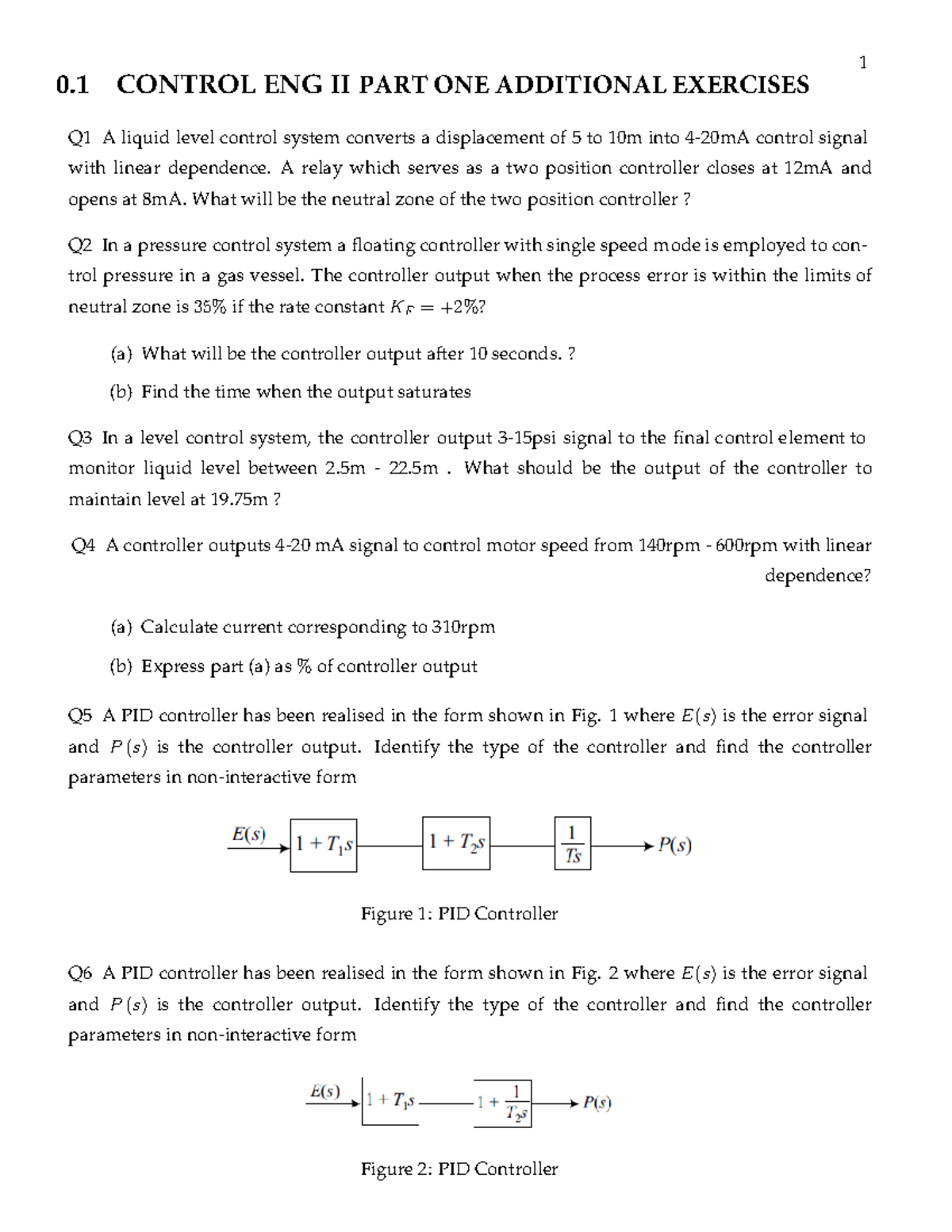 Inno2020 EMT4203 Control II Chap1 2 Tutorials - 1 0 CONTROL ENG II PART ONE ADDITIONAL EXERCISES ...